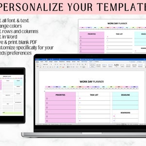 EDITABLE Work Planner | Work Day Organizer | Editable Daily Planner ...