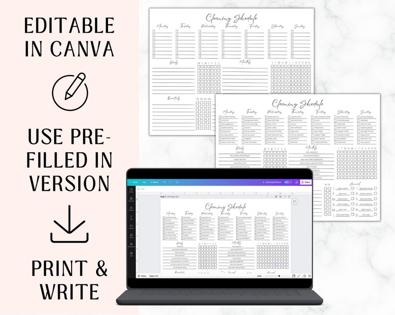 EDITABLE Cleaning Planner | Checklist | Cleaning Schedule | Weekly ...