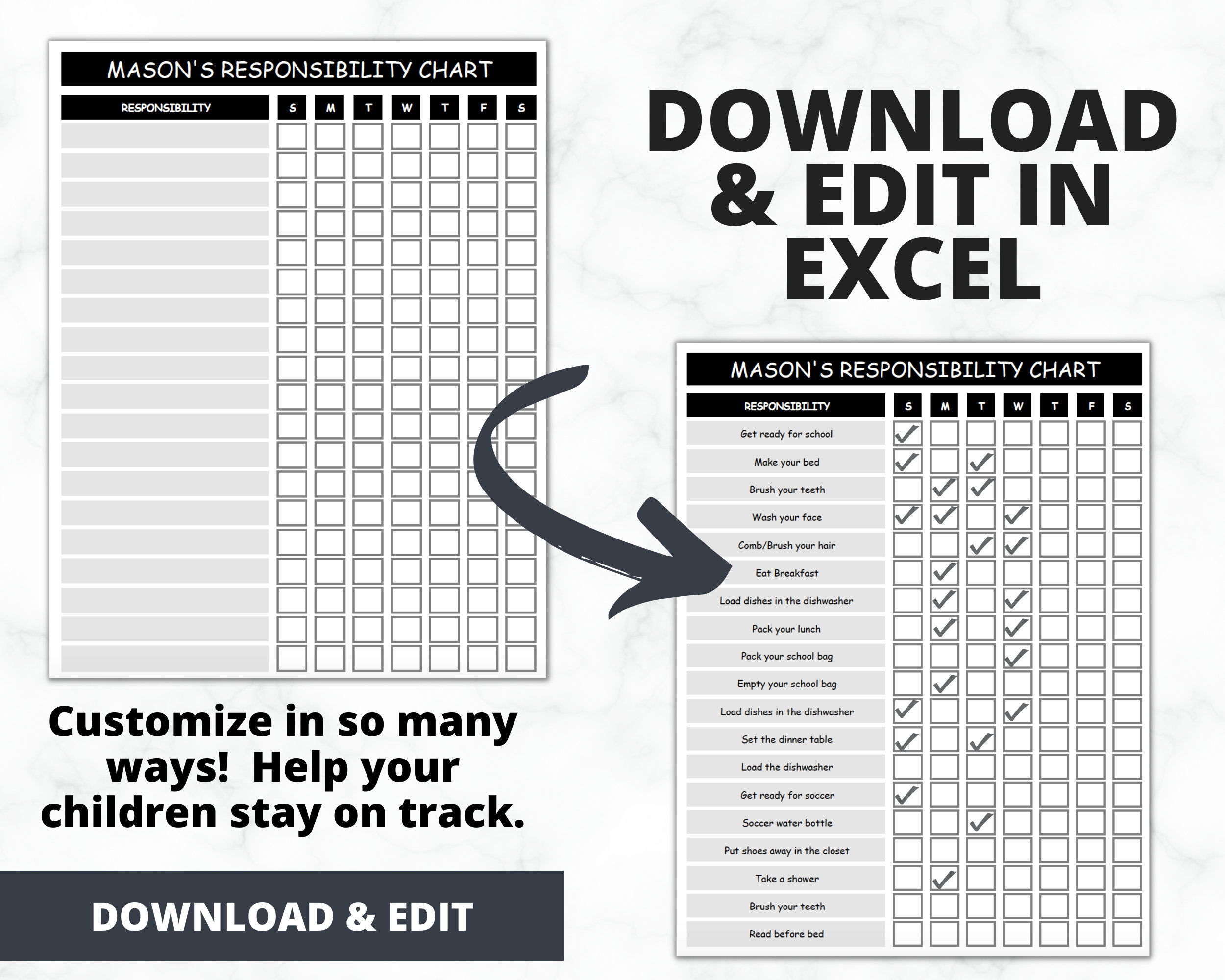 EDITABLE Child Responsibility Chart | Chore Chart | Kids Reward Planner ...