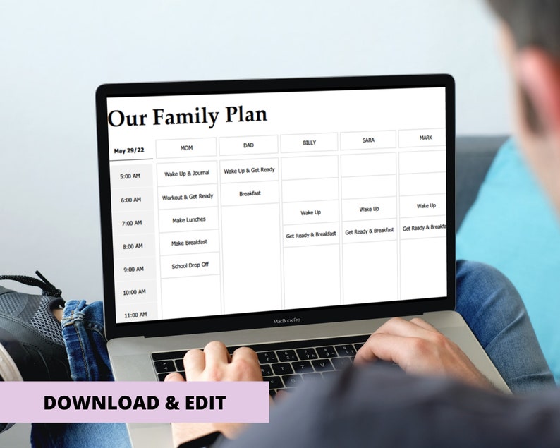 EDITABLE Daily Family Planner Schedule | Hourly Planner | Family ...