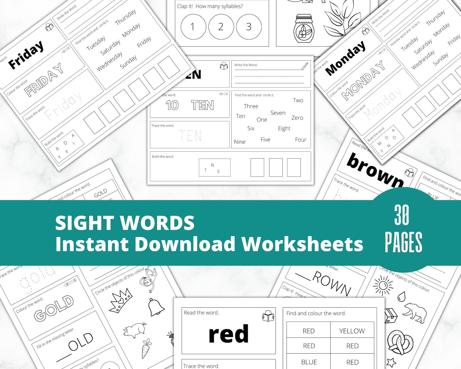 30 Printable Sight Words | Kindergarten Worksheets | Practice Spelling ...