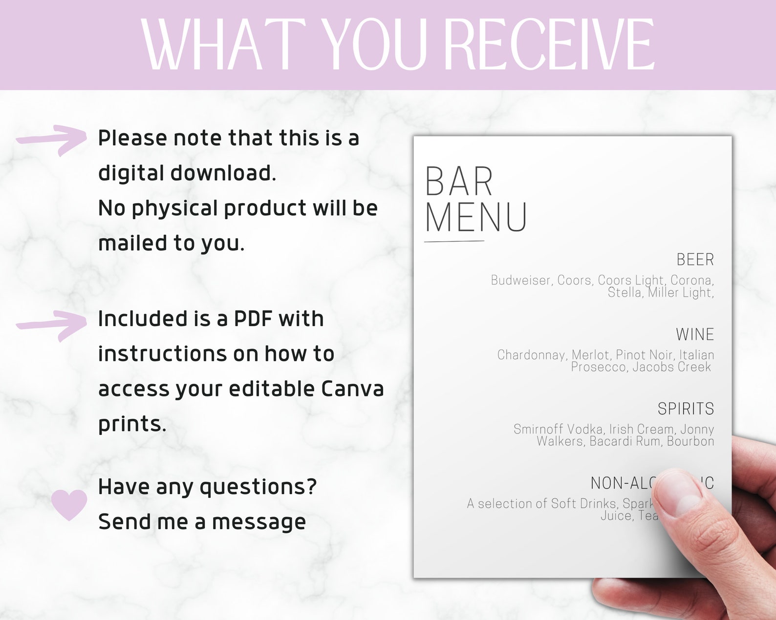 Editable Bar Menu Template | Customizable Drink List for Weddings ...