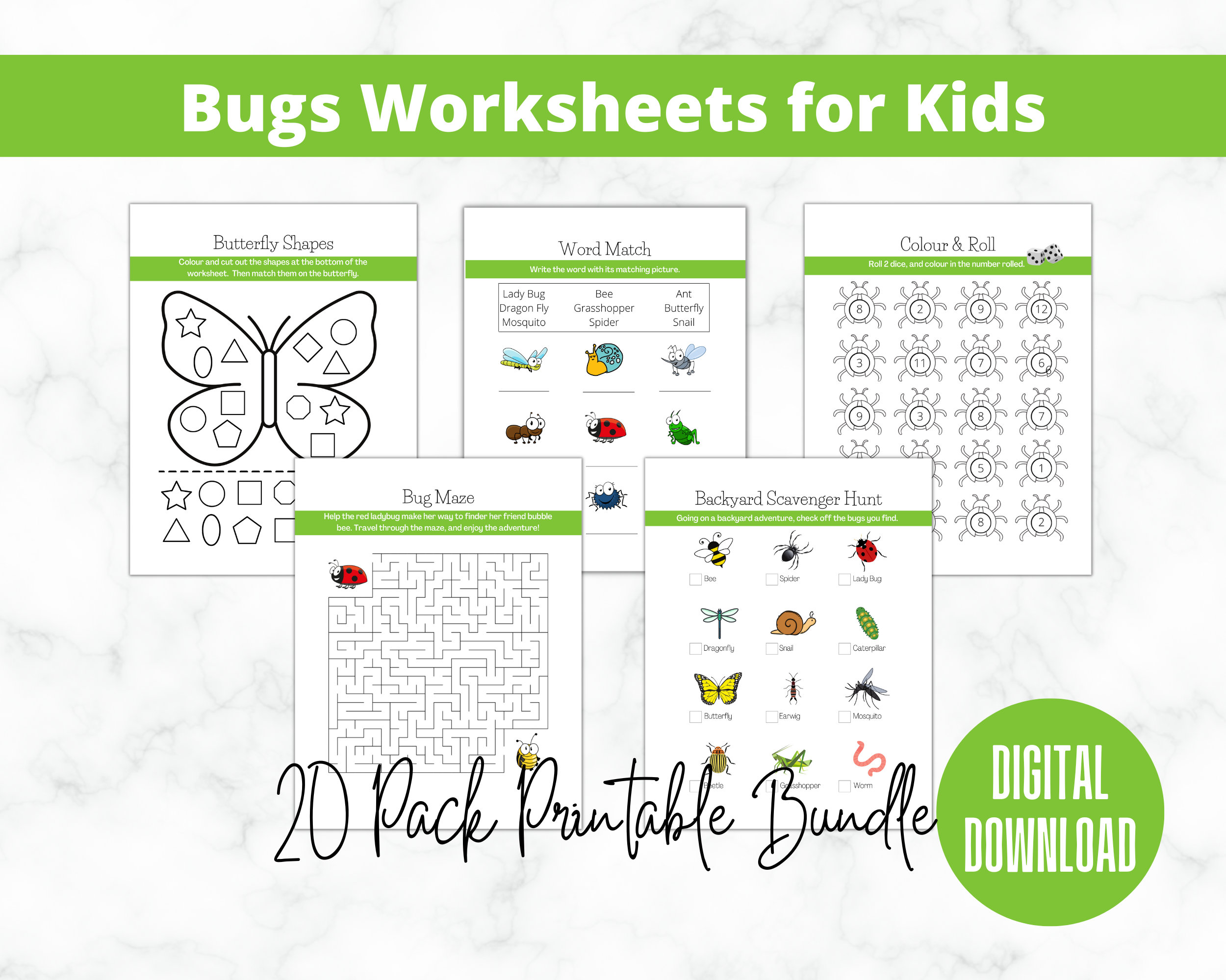 Kids Worksheets Bugs & Insects Activities Kindergarten Printable ...