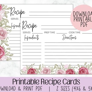 Recipe Card Template Floral Bridal Shower Wedding Shower Floral Theme ...