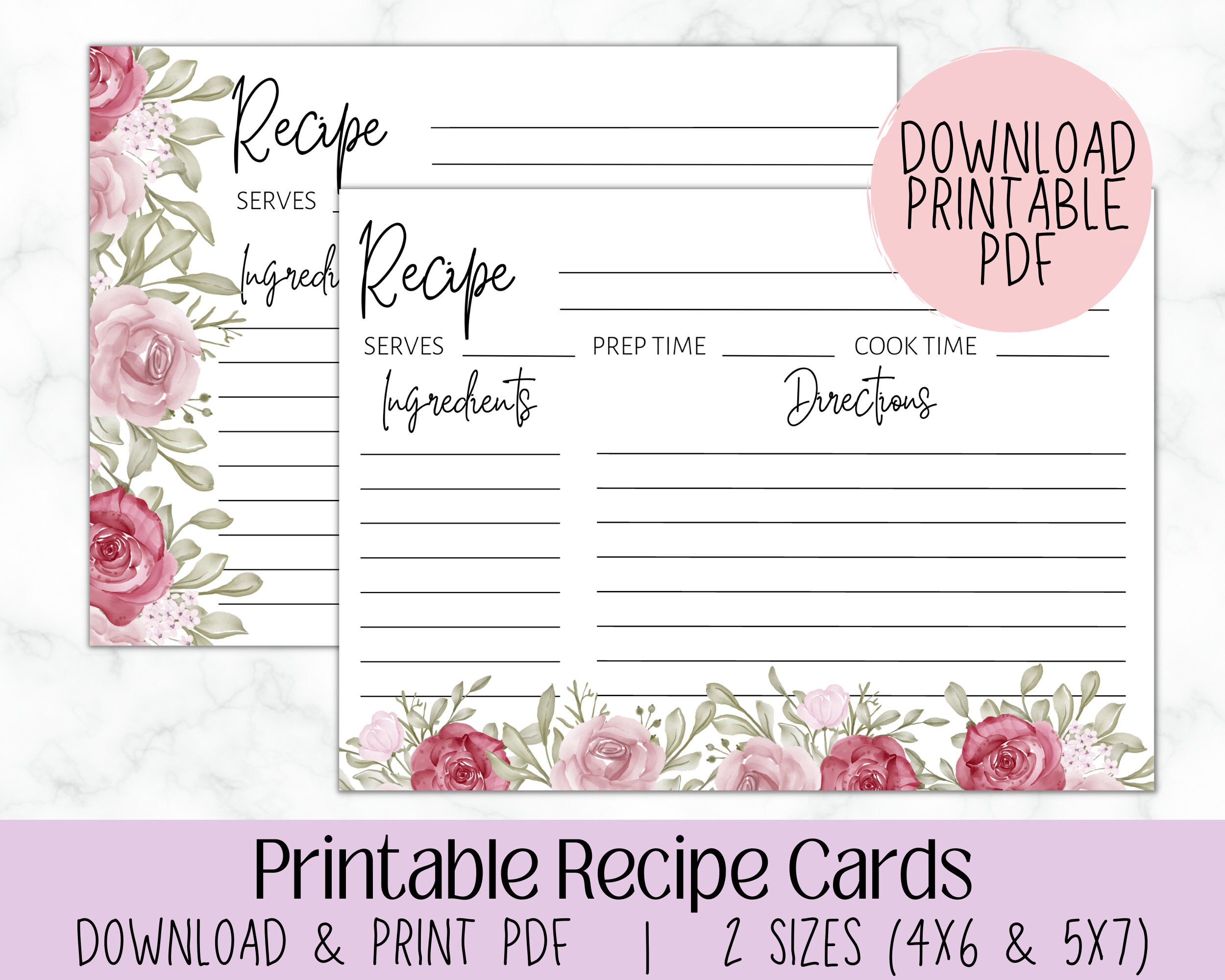 Recipe Card Template Floral Bridal Shower Wedding Shower Floral Theme ...
