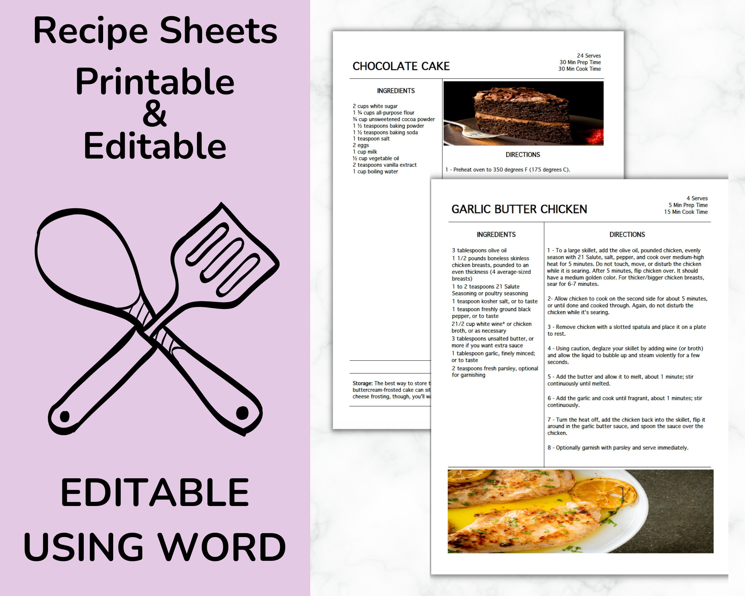 EDITABLE Recipe Template | WORD Recipe Template | Minimalist Design ...