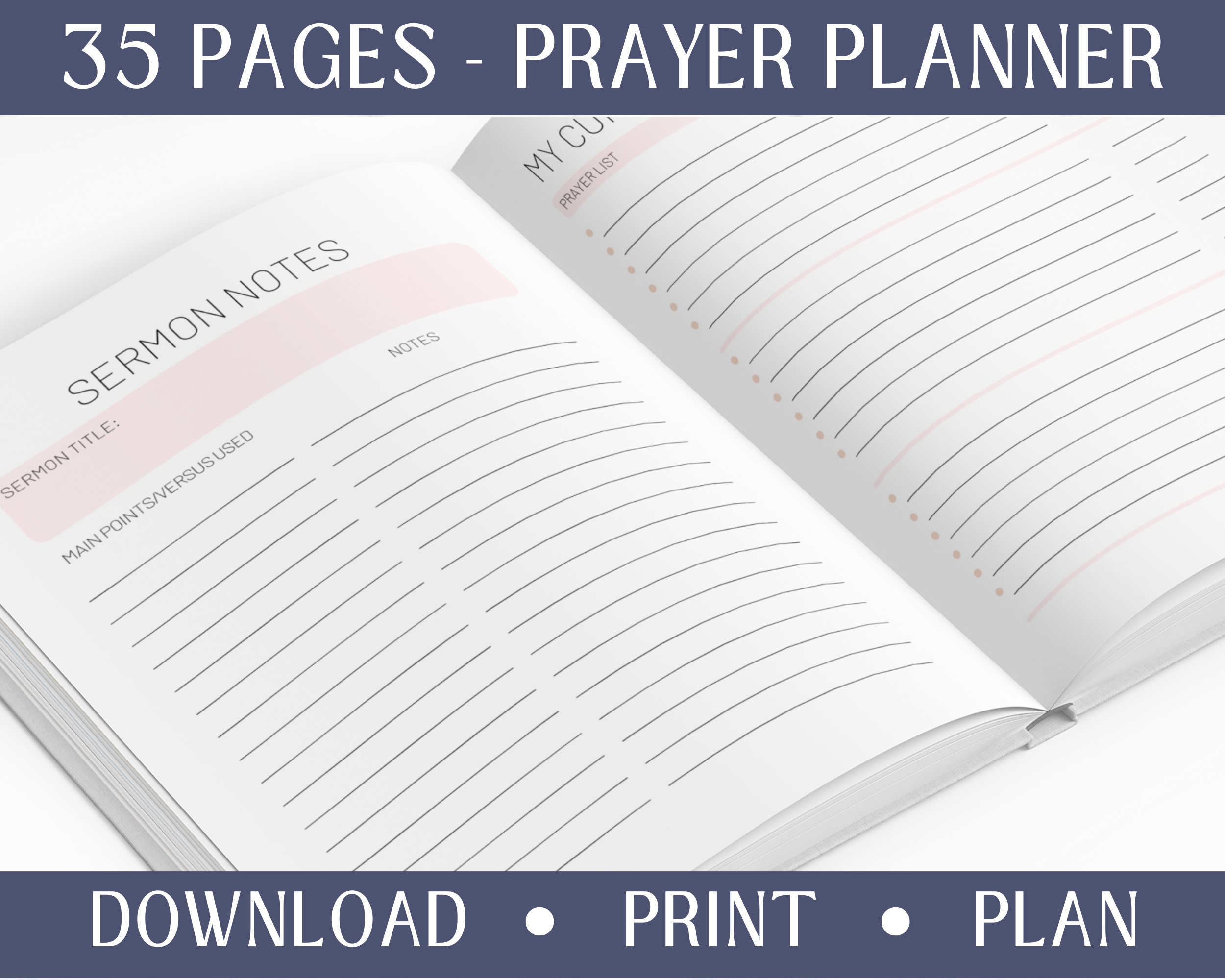Prayer Planner Printable Daily Gratitude Journal Prayer Notes Sermons ...