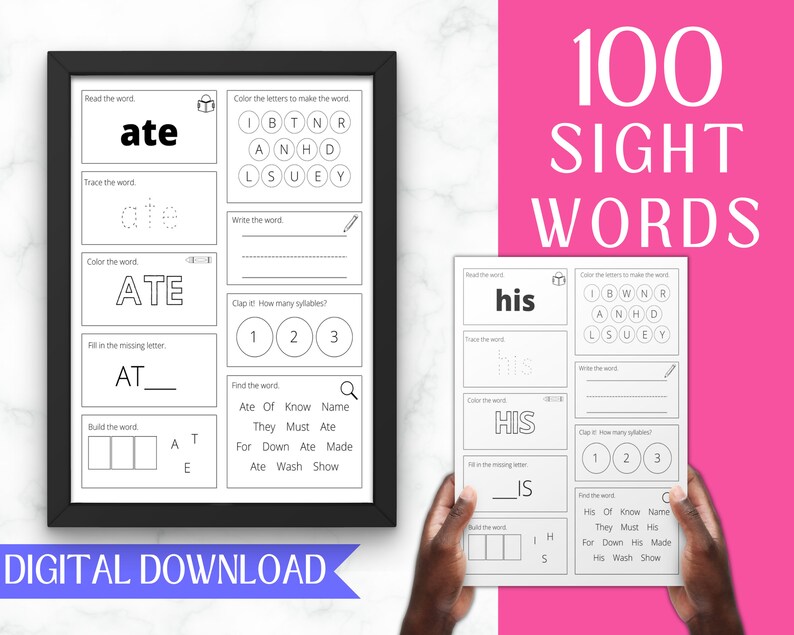 100 Printable Sight Words Kindergarten Worksheets Practice Spelling ...