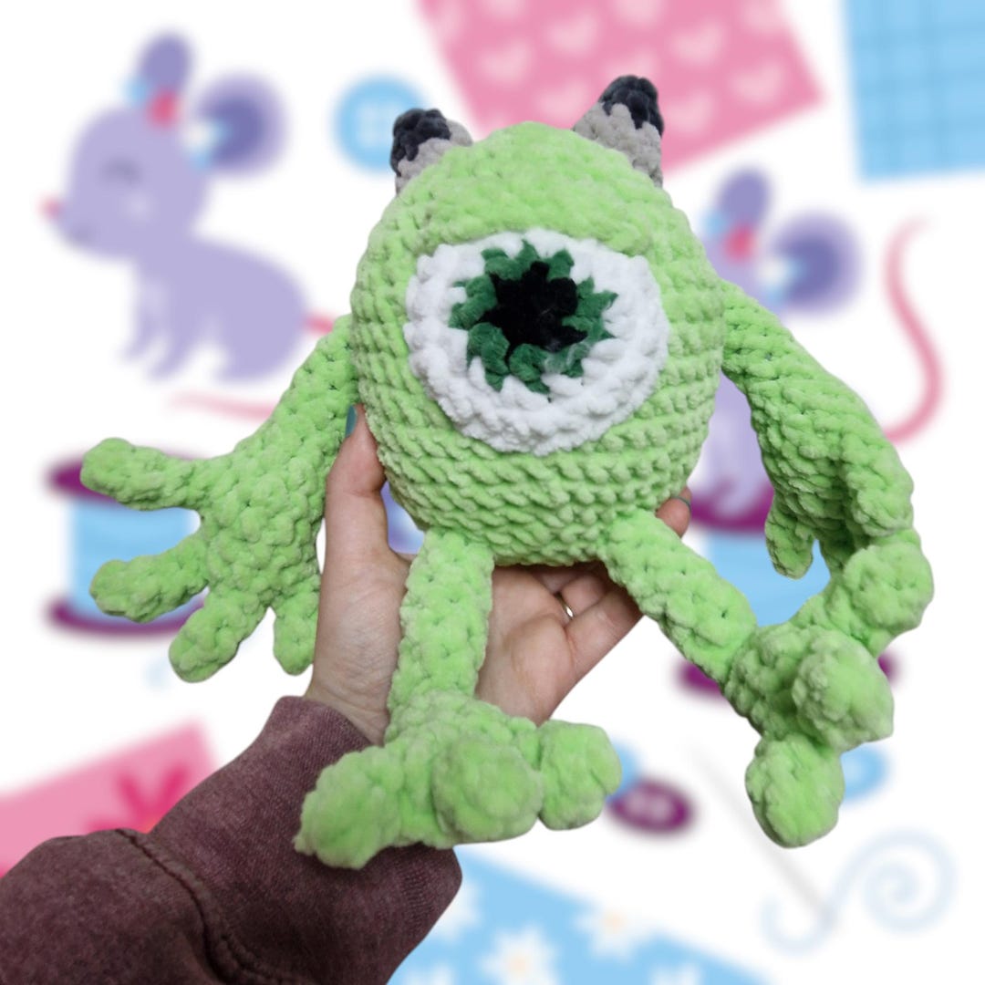 Large Green Crochet Mike Wazowski Monster Made With Plushie Super Soft ...