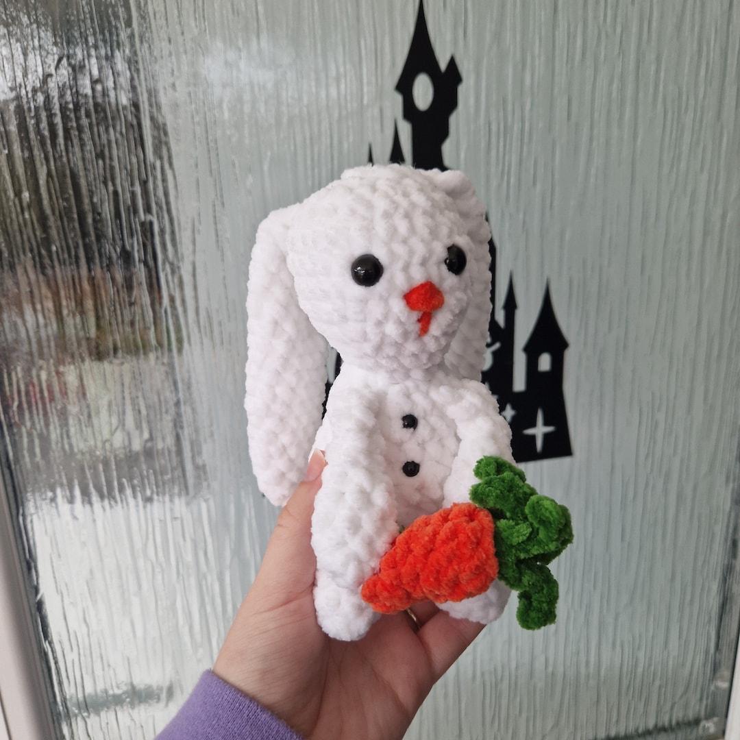 White Sitting Crochet Snow Bunny Rabbit Made With Chenille Super Soft ...