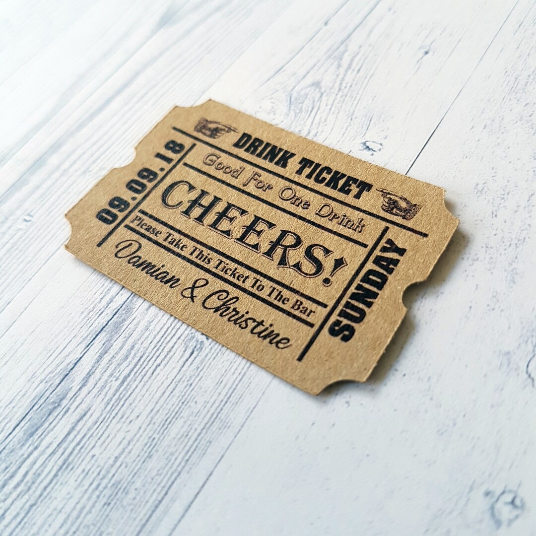 Personalised Wedding Guest Free Drink Tokens, Drink Tickets, Favour ...