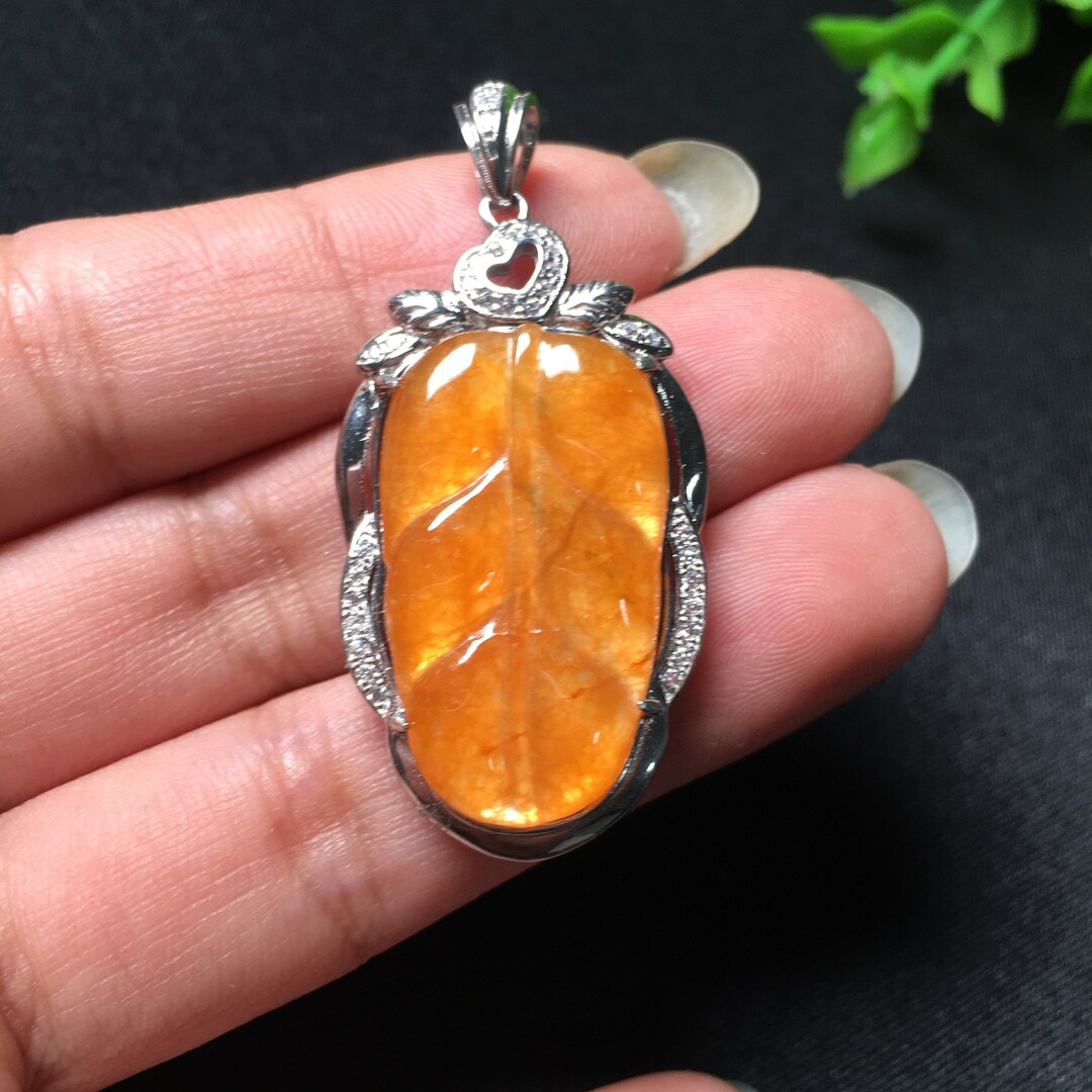 Pure Natural A Goods Jadeite Ice Red Leaves S925 Silver Inlaid Women's ...