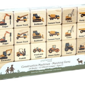 Construction Machines Memory Game 24 Blocks | Color Wood Matching Game ...