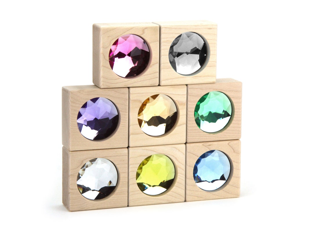 8 Piece Large Pastel Gem Building Blocks Set: Solid Maple Wooden Jewel ...