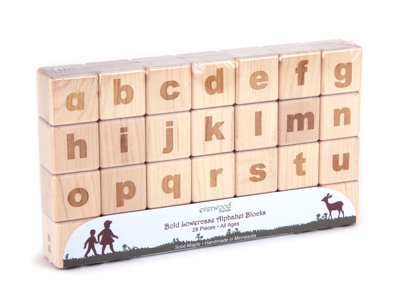 28 Pc Lowercase Maple Alphabet Blocks | Engraved Wood ABC Letter Set ...