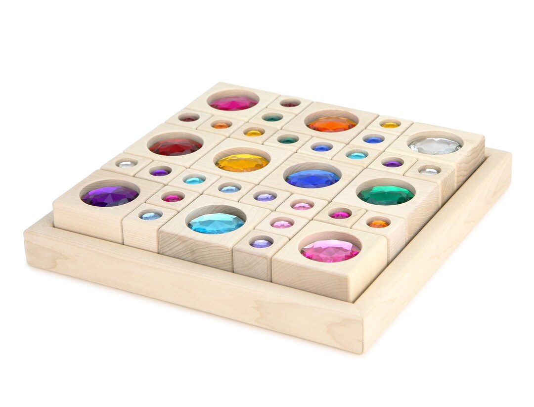 34 Piece Bright Gem Block Collection With Tray | Solid Maple Unit Block ...