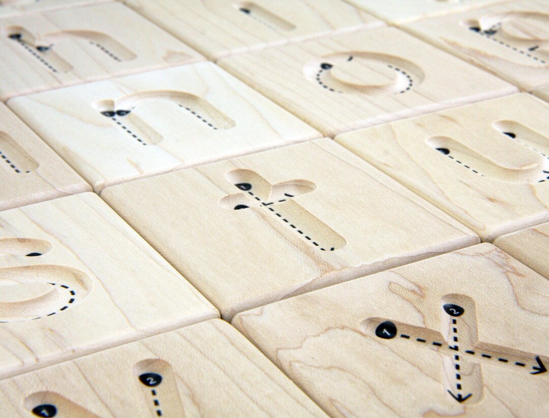 Double-sided Maple Letter Tracing Tiles: Uppercase & Lowercase ...