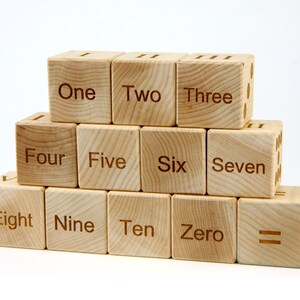 12 Pc Number Blocks in 6 Number Styles | Solid Maple Unit Building Set ...