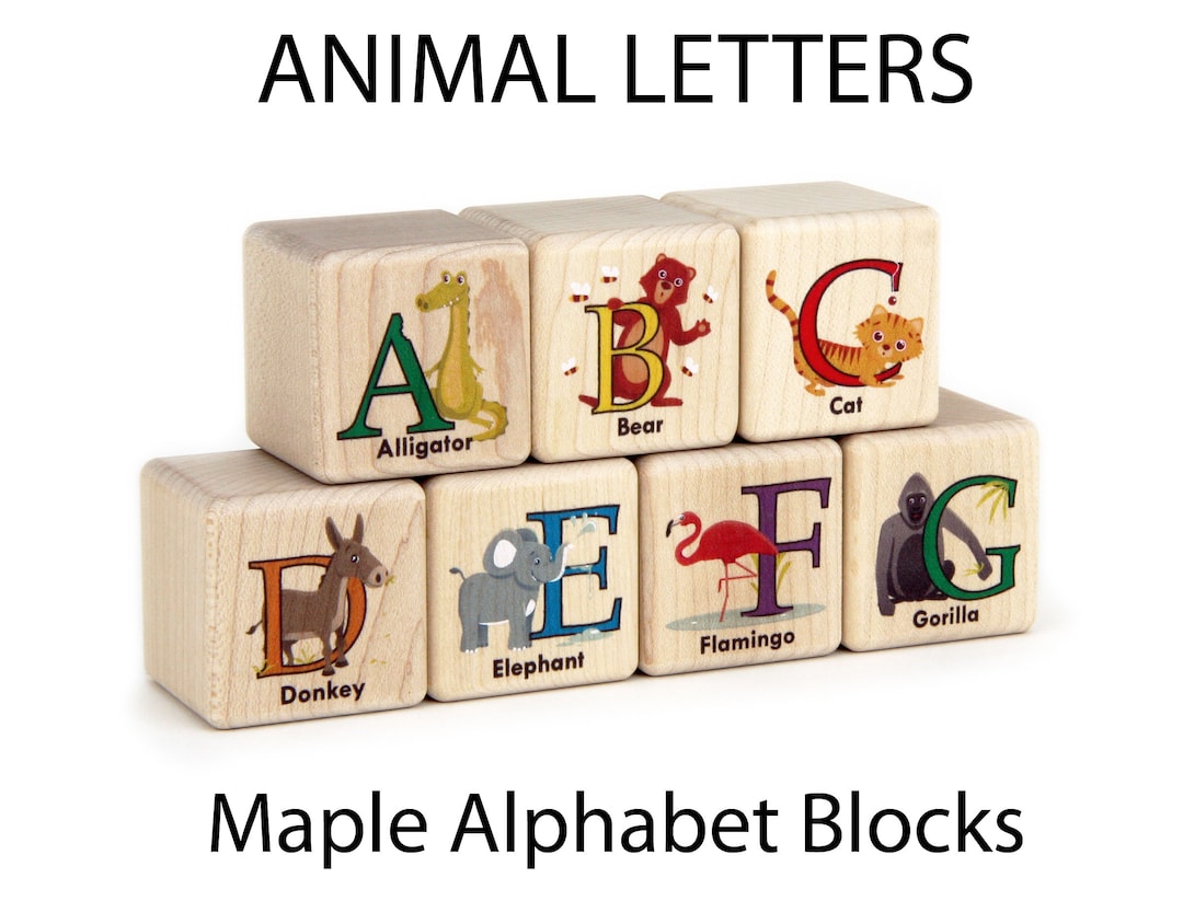 Animal Letters Maple Alphabet Blocks | 27 Piece Solid Wooden ABC Set ...
