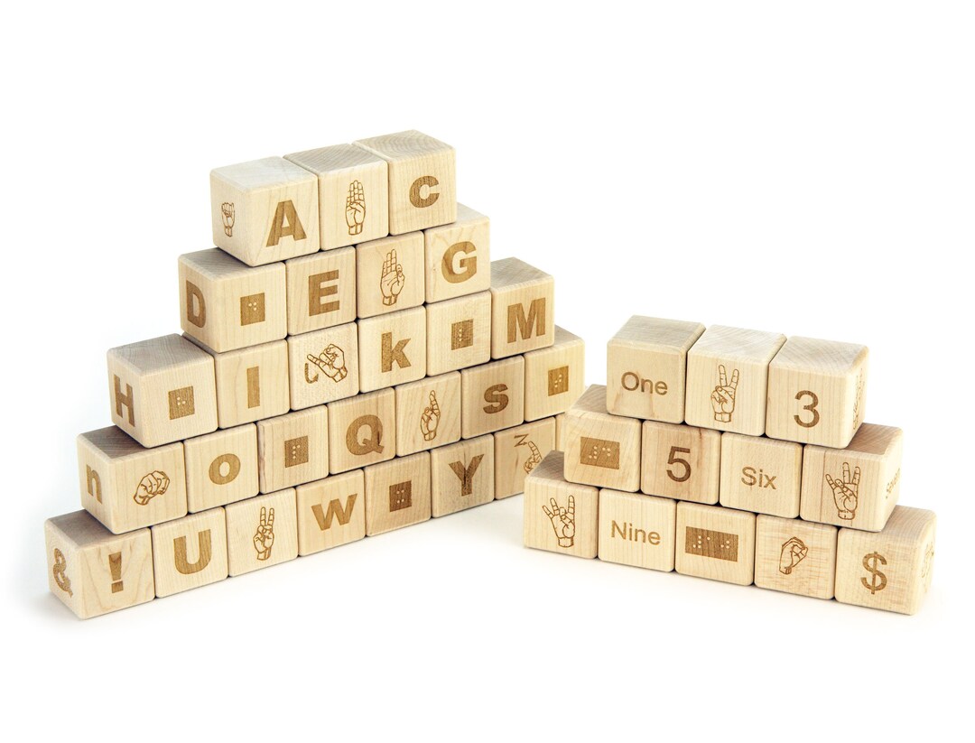 Combo ABC Number Blocks With Braille & ASL Alphabet Blocks - Etsy