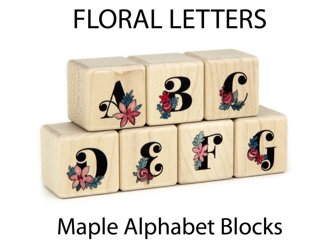27 Pc Floral Letters Maple Alphabet Blocks | Color Wooden Flower ...