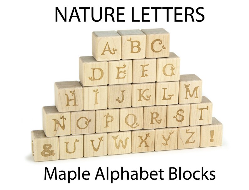 28 Pc Nature Letter Maple Alphabet Blocks Engraved Wood ABC - Etsy
