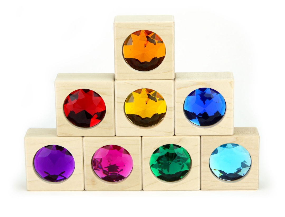 8 Piece Large Bright Gem Building Block Set: Solid Hard Maple Wooden ...