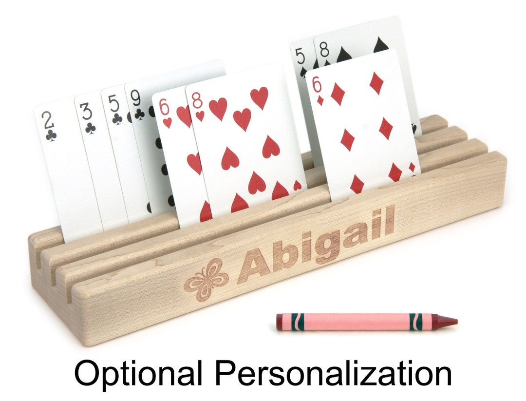 Personalized Solid Maple Card Holder: Silky Smooth Wooden Game Rack for ...