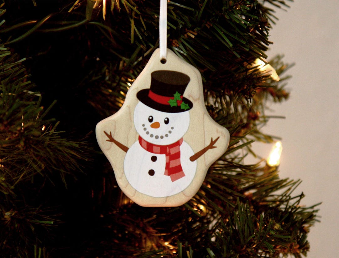 Snowman Solid Maple Christmas Ornament | Personalized Wooden Ornament ...