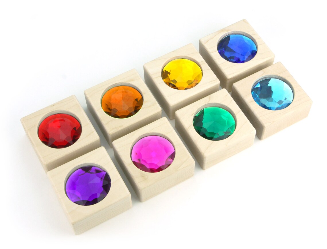 8 Piece Large Bright Gem Building Block Set: Solid Hard Maple Wooden ...