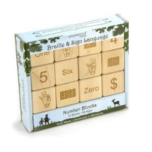 12 Pc ASL Number Blocks With Braille | American Sign Language Blocks ...