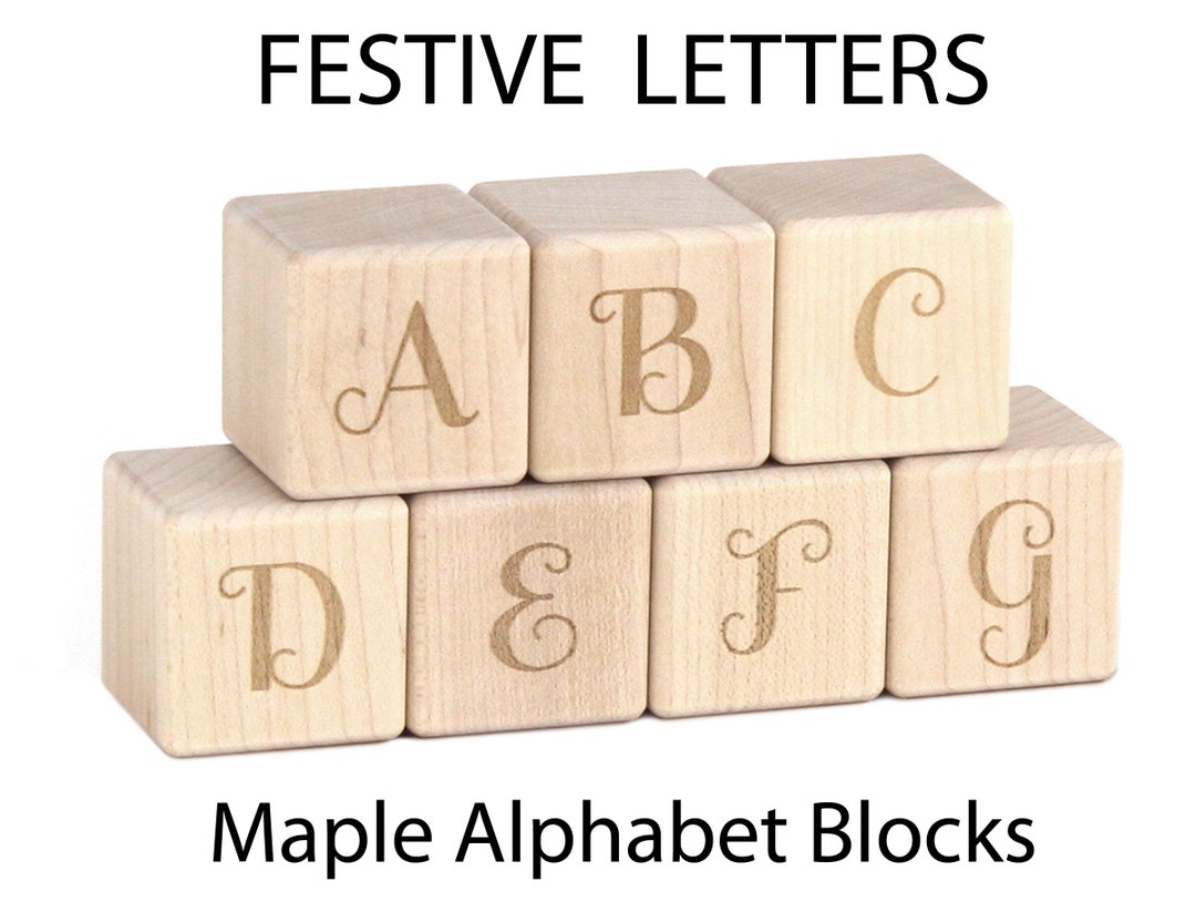 28 Pc Festive Letter Maple Alphabet Blocks | Engraved Wood ABC Blocks ...