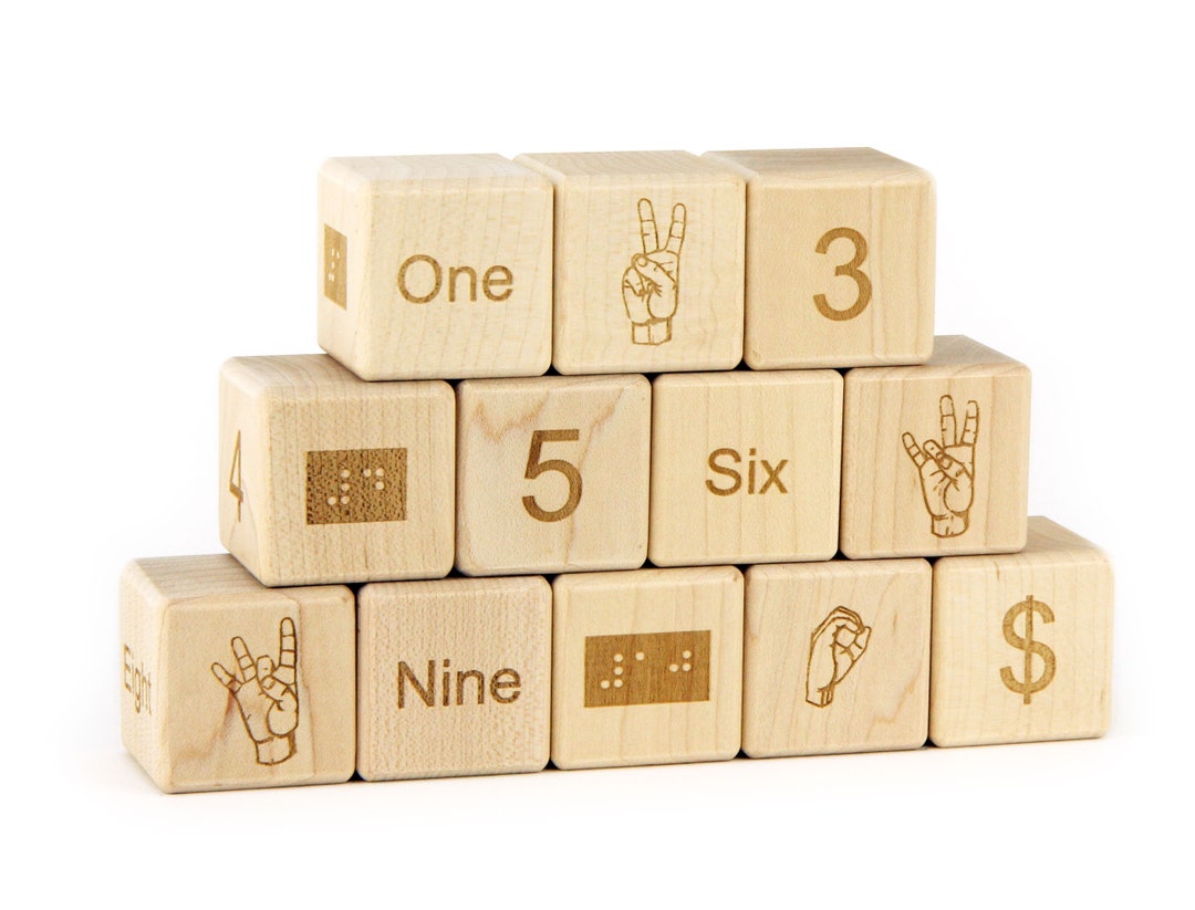 12 Pc ASL Number Blocks With Braille | American Sign Language Blocks ...