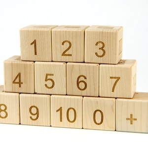 12 Pc Number Blocks in 6 Number Styles | Solid Maple Unit Building Set ...