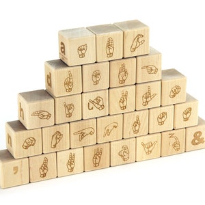 ASL & Braille Alphabet Blocks Set - 28 Piece Solid Maple Wood ...