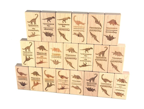 Dinosaurs Jumbo Dominoes Game 21 Large Wooden Dominoes Blocks Dominoes ...