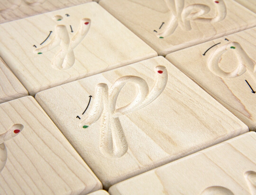 Double-sided Maple Cursive Letter Tracing Tiles | Wood Uppercase ...