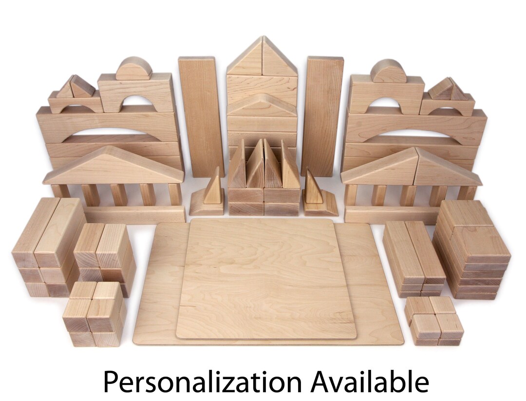 98 Pc Maple Personalized Blocks | Deluxe Set Wooden Blocks Set for Kids ...