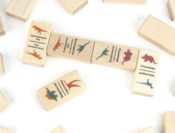 Dinosaurs Jumbo Dominoes Game 21 Large Wooden Dominoes Blocks Dominoes ...