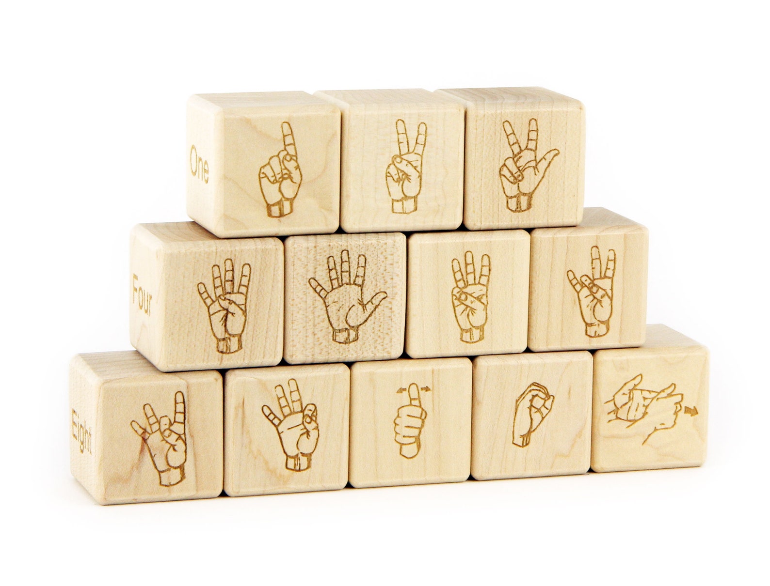 12 Pc ASL Number Blocks With Braille | American Sign Language Blocks ...