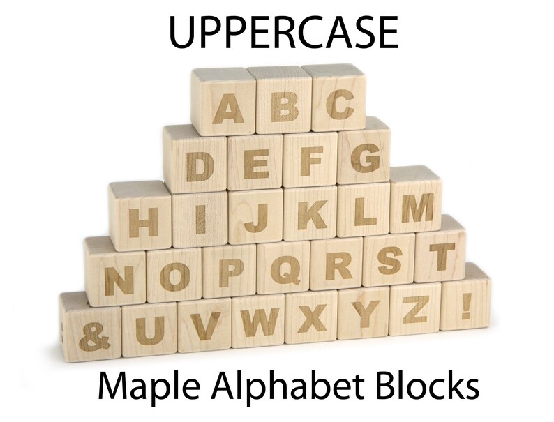 28 Pc Uppercase Maple Alphabet Blocks Engraved Wood ABC - Etsy