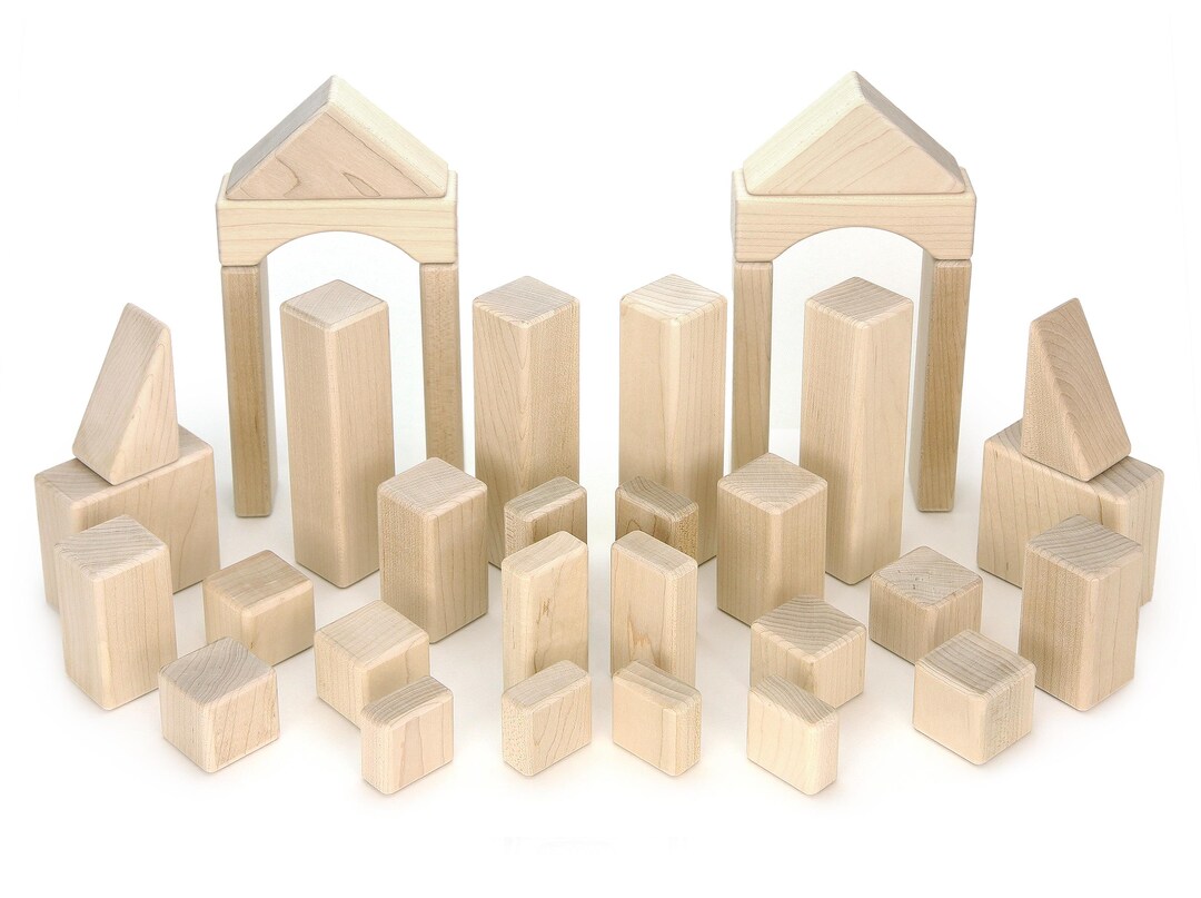 34 Piece Junior Builder Block Set | Solid Hard Maple Wooden Unit Blocks ...
