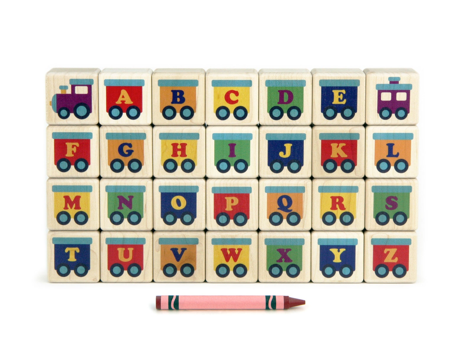 27 Pc Train Letters Maple Alphabet Blocks Color Wooden Train Alphabet ...