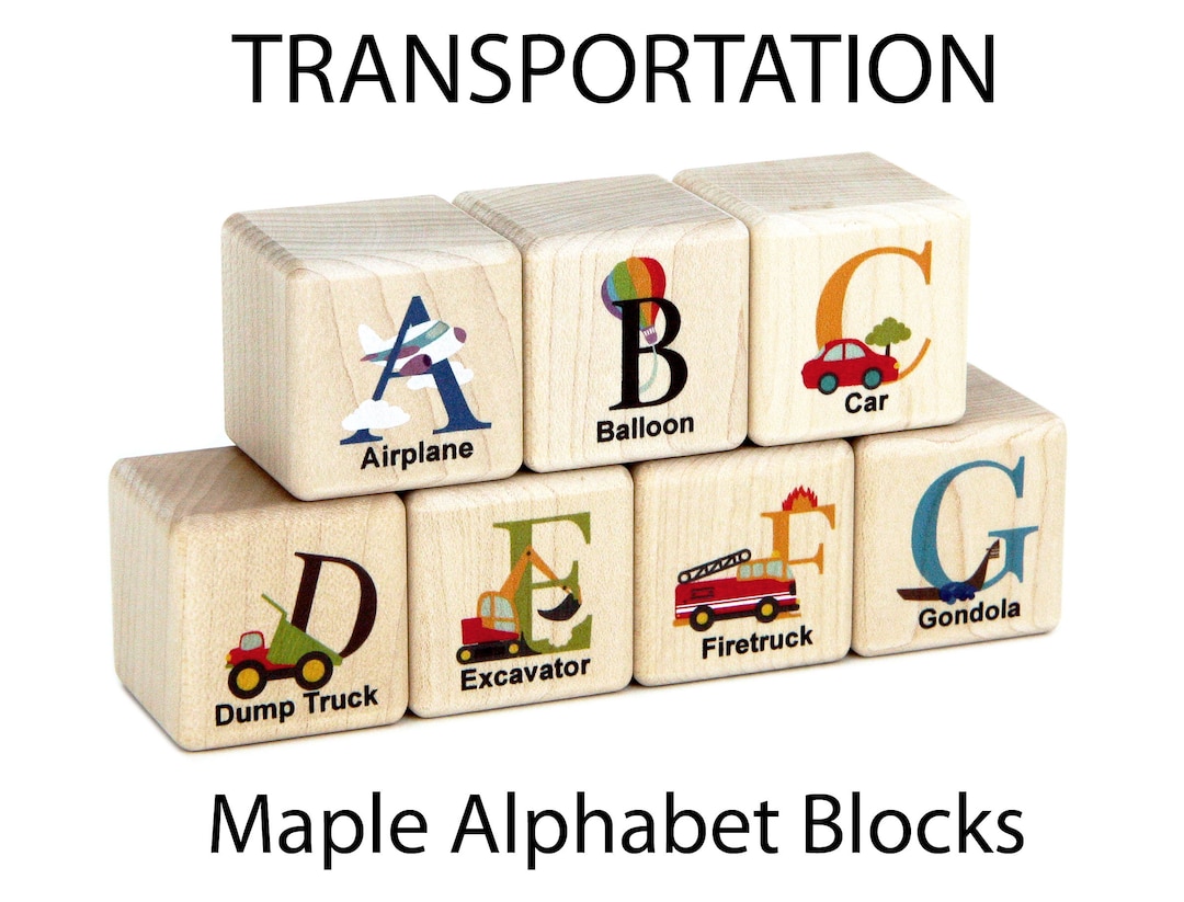 27 Pc Transportation Letters Alphabet Blocks | Color Maple Picture ...