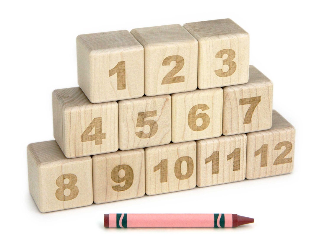 12 Pc Maple Number Blocks | 1-12 Engraved Wood Blocks Wooden Counting ...