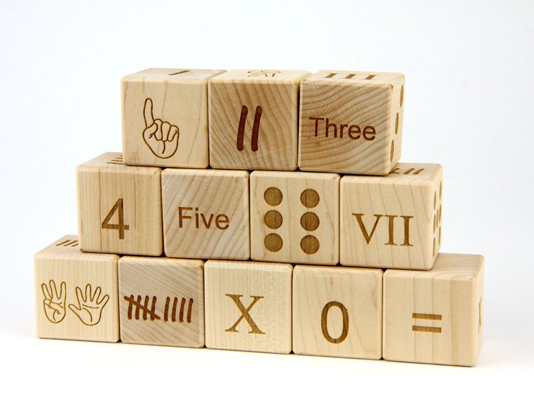 12 Pc Number Blocks in 6 Number Styles | Solid Maple Unit Building Set ...