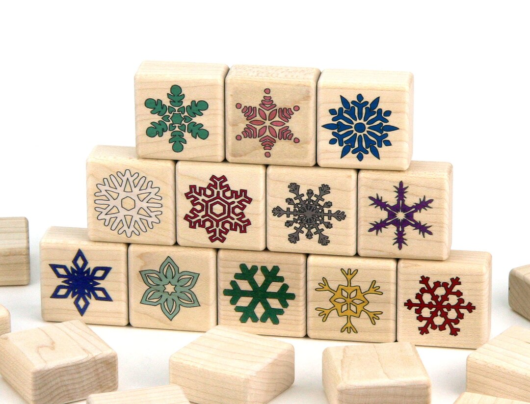 Snowflakes Color Memory Game | 24 Solid Maple Wood Blocks for Kids ...