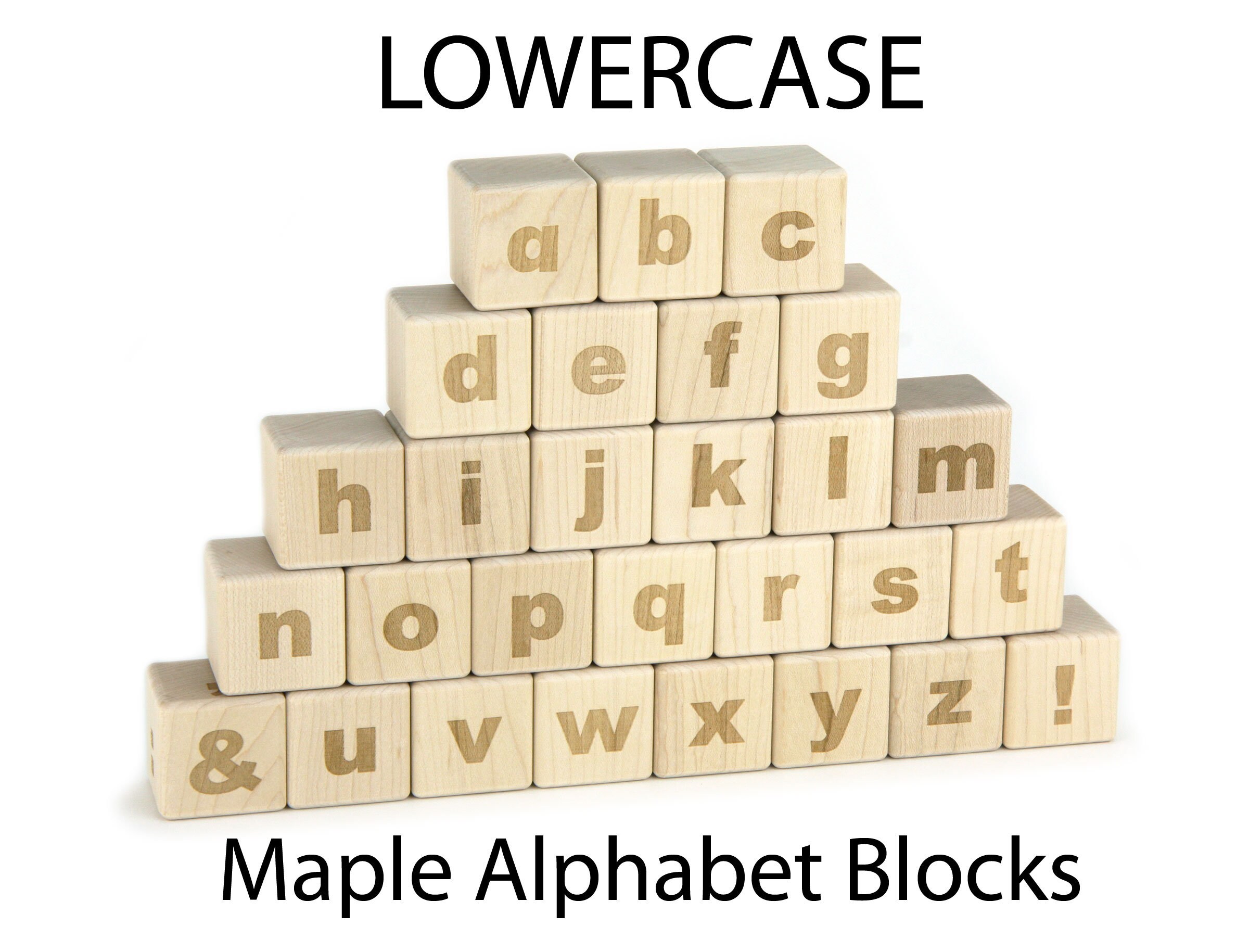 28 Pc Lowercase Maple Alphabet Blocks | Engraved Wood ABC Letter Set ...