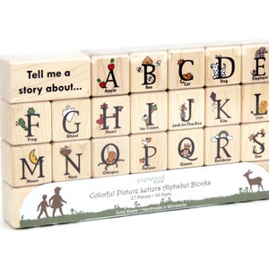 27 Pc Picture Letters Maple Alphabet Blocks | Colorful Wooden Picture ...