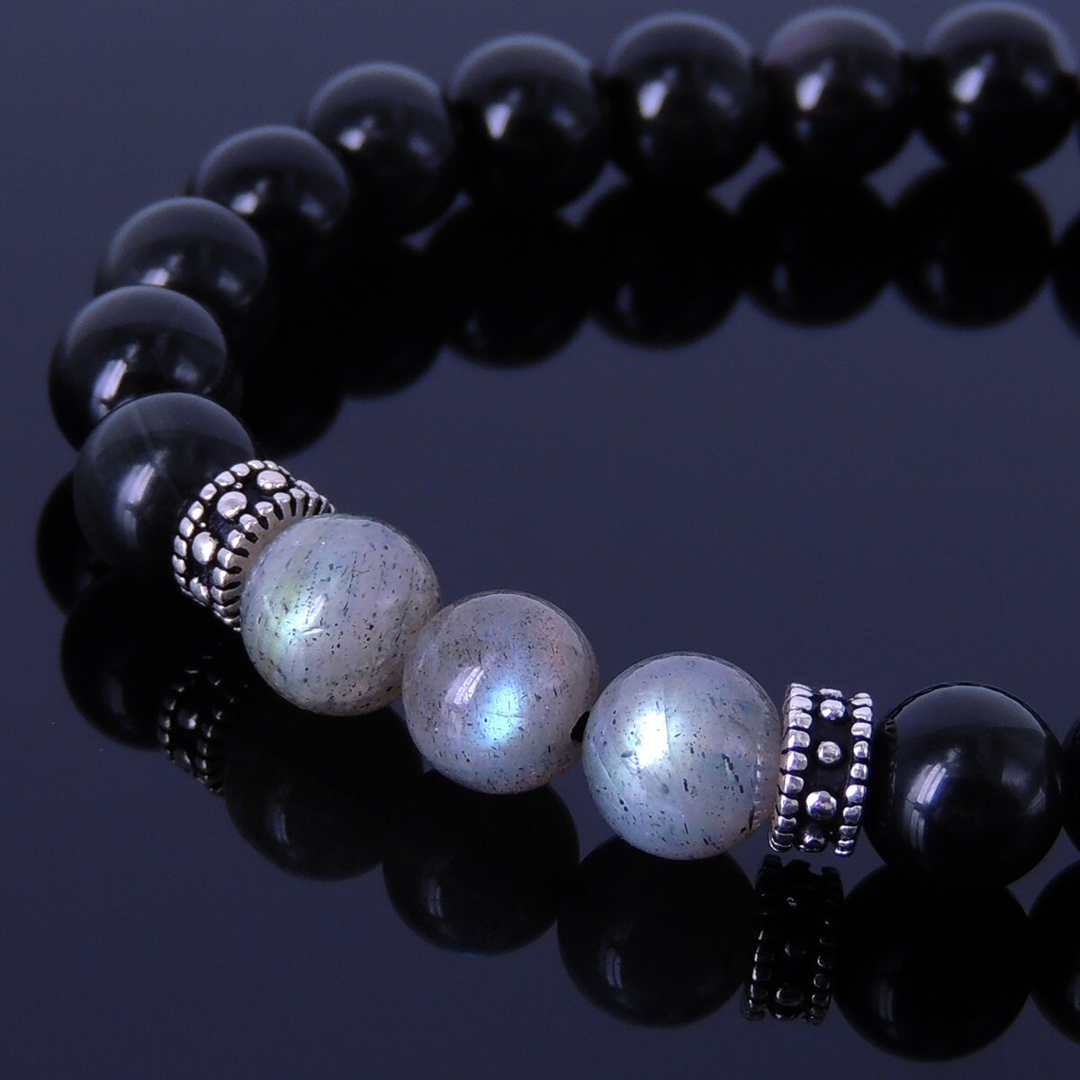 Men's Women Black Obsidian Labradorite Sterling Silver - Etsy